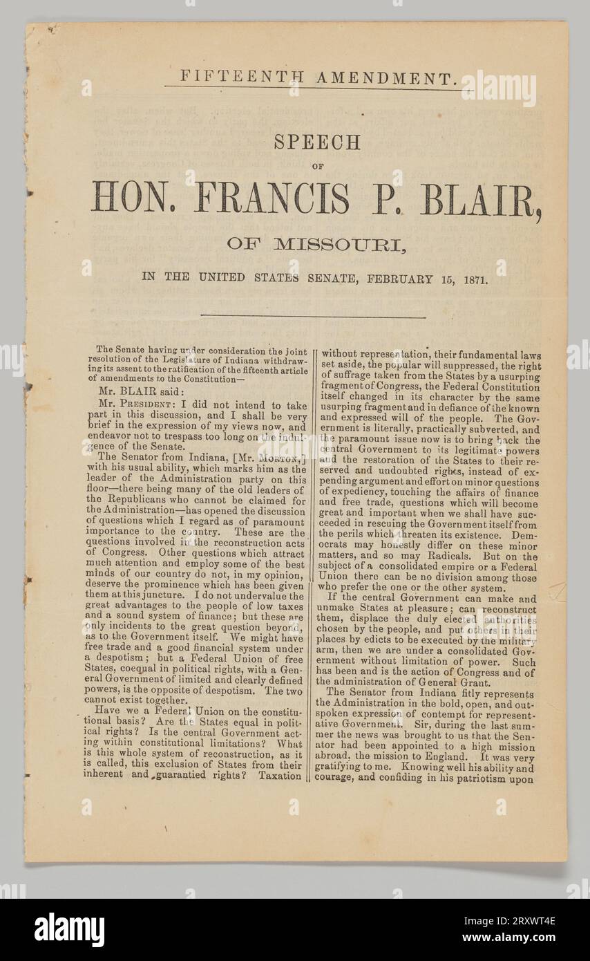Fifteenth Amendment February 15, 1871 Stock Photo - Alamy
