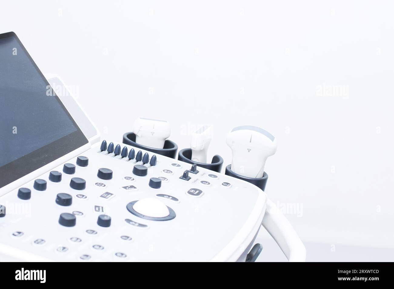 Modern ultrasound machine, scanners and sensors close-up. Medical ...