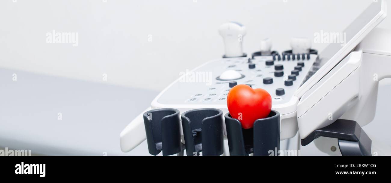 Modern ultrasound machine, scanners and sensors close-up. Medical ...