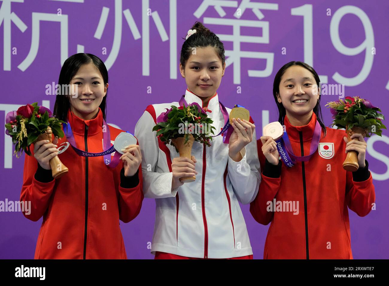 Medalists, from left to right, Japan's Ageha Tanigawa, silver, China's ...