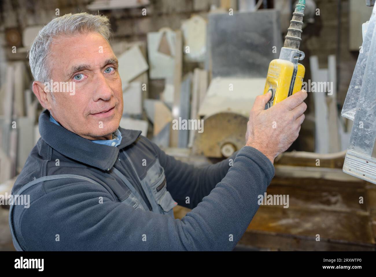 portrait of operator pressing the button Stock Photo - Alamy