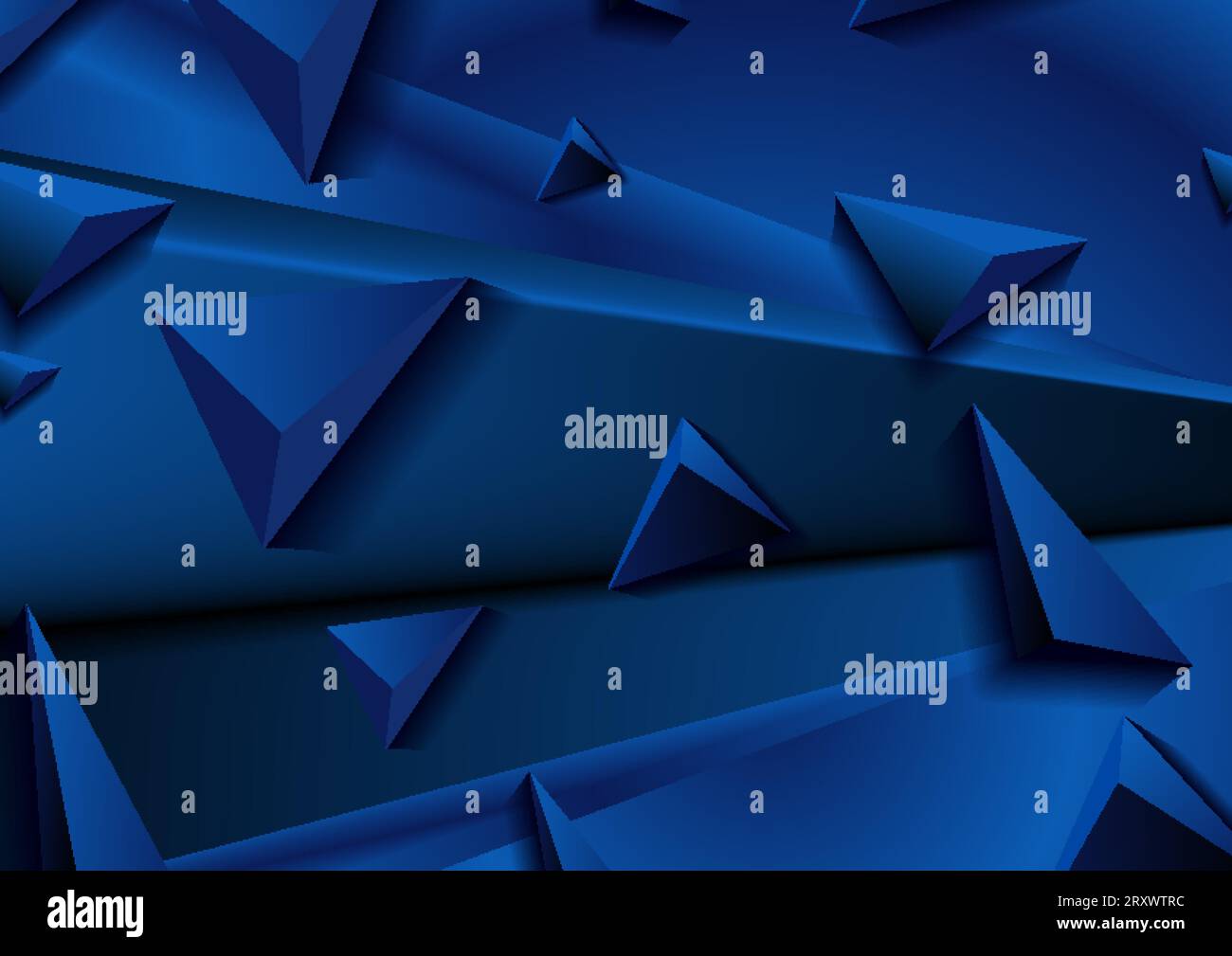Deep blue abstract corporate graphic design with 3d triangle pyramids. Geometric futuristic ...