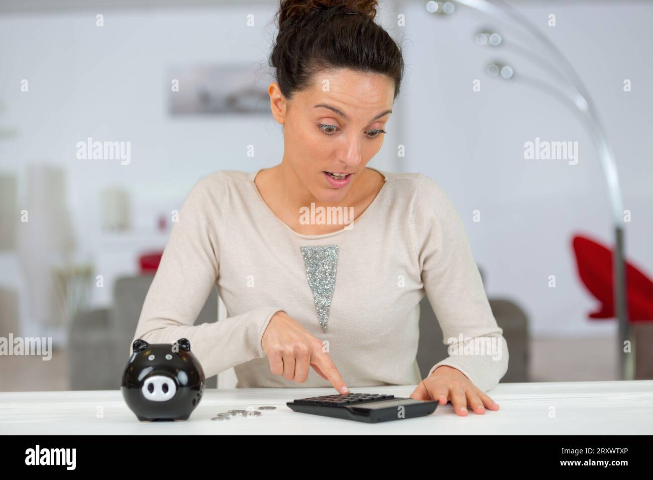 portrait of woman using a calculator Stock Photo - Alamy