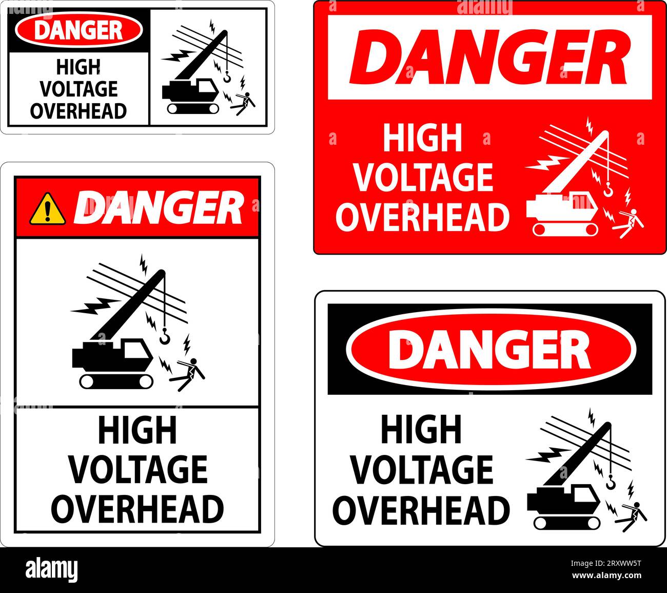 Danger Sign High Voltage Overhead Stock Vector Image & Art - Alamy
