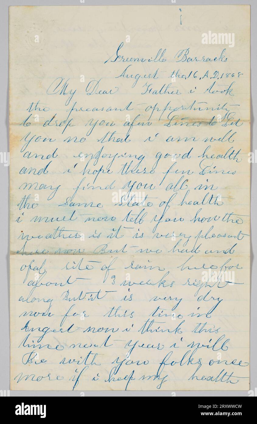 Letter written by Union occupation soldier John Stagenwalt August 16 ...