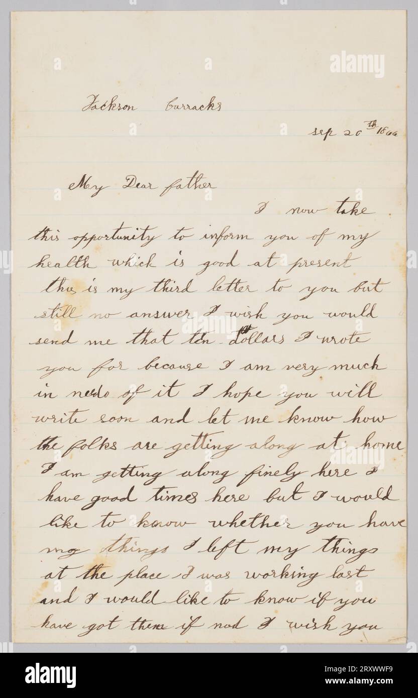 Letter written by Union occupation soldier John Stagenwalt September 20 ...
