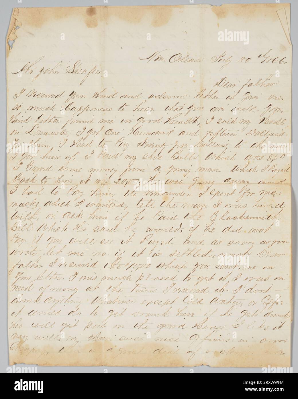 Letter written by Union occupation soldier John Stagenwalt July 30 ...