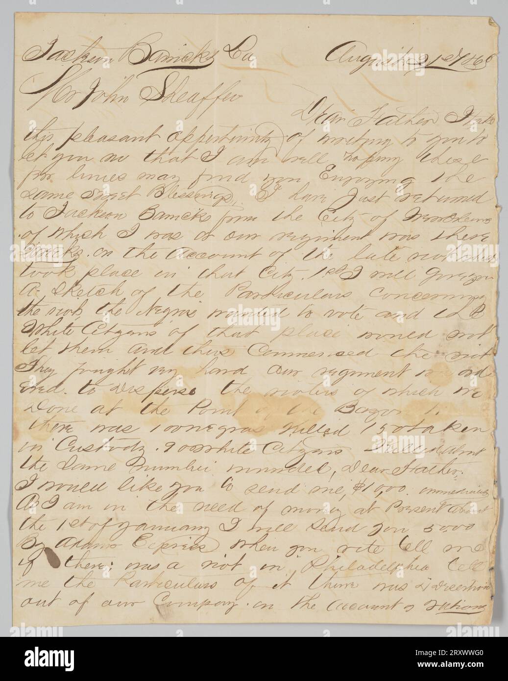 Letter written by Union soldier John Stagenwalt recounting New Orleans ...