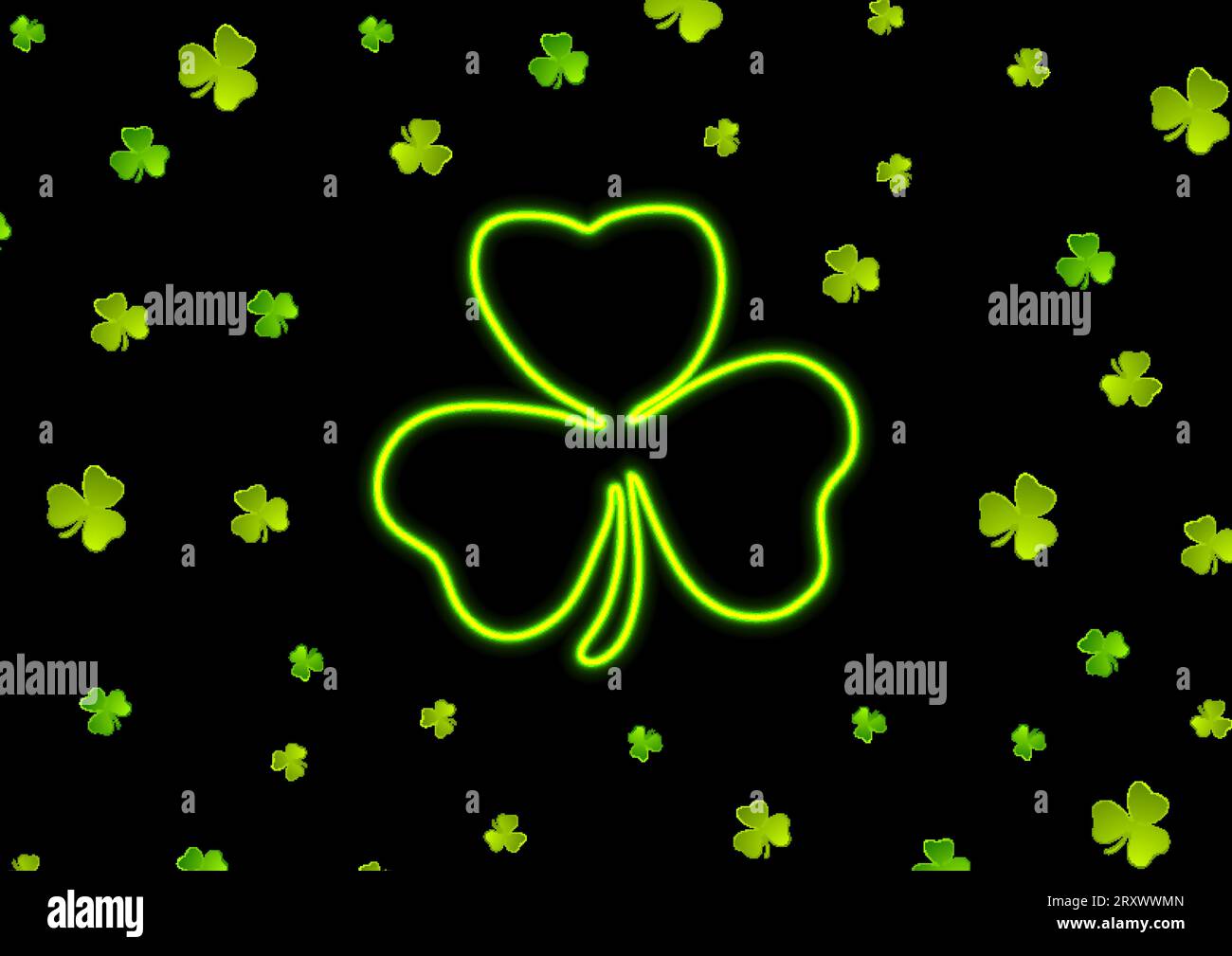 Saint Patrick Day neon clover leaf abstract background. Greeting card ...