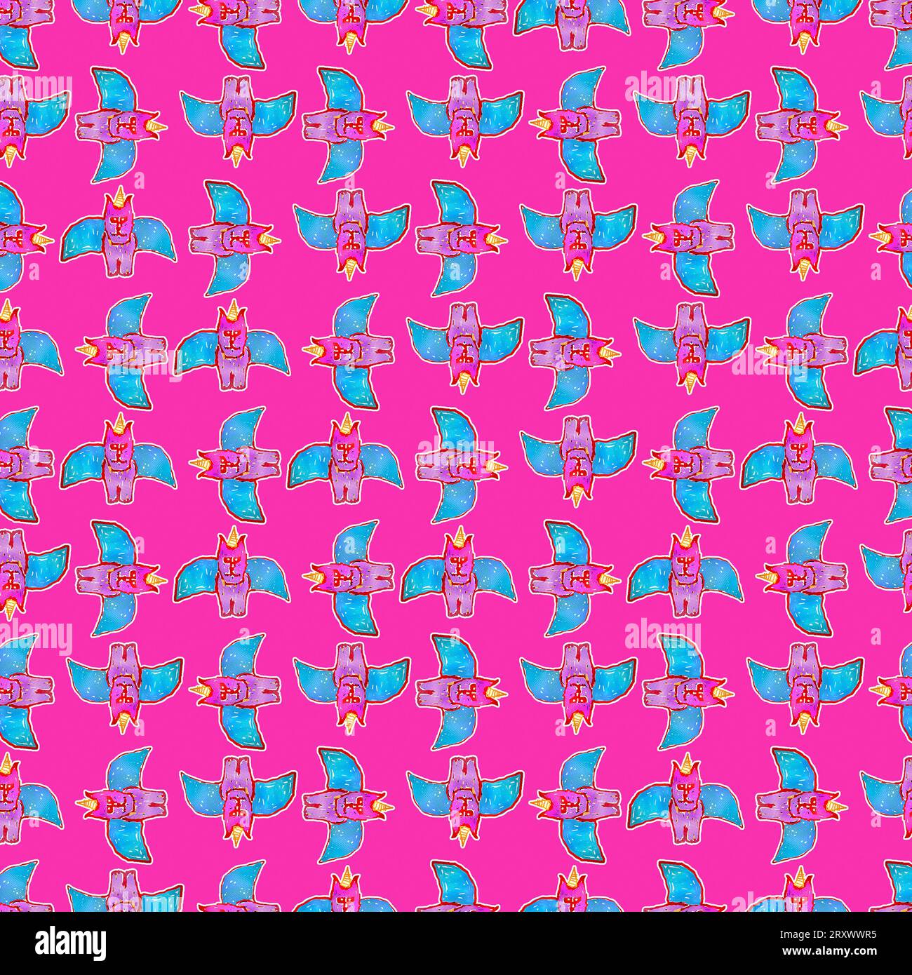 Winged mutant sketchy cartoon drawing motif colorful background pattern ...