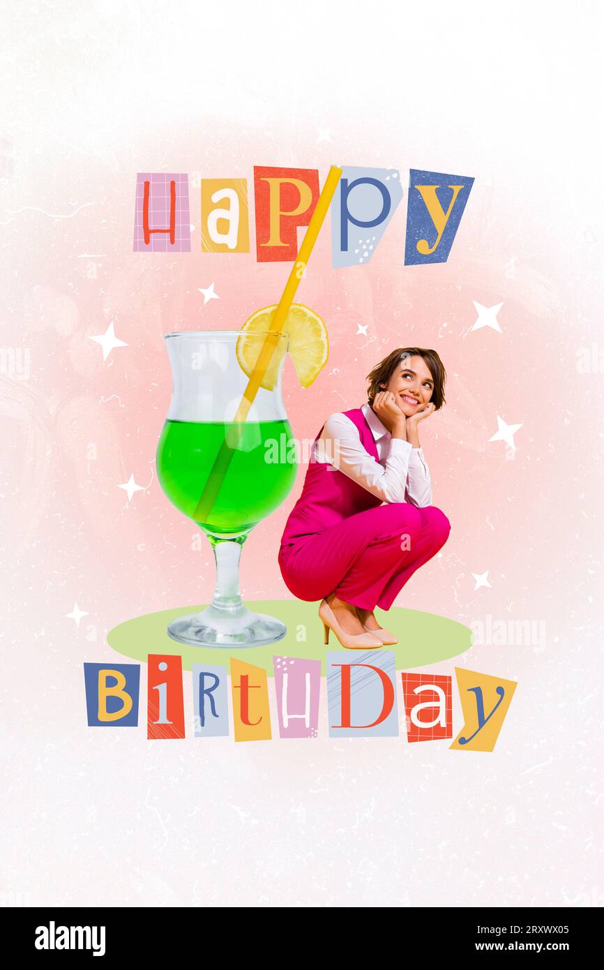 Vertical collage picture of mini positive girl think imagine big ...