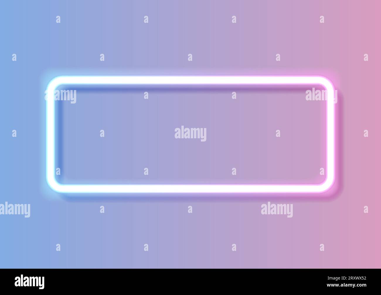 Blue and pink rectangle neon frame. Technology retro sci-fi abstract ...