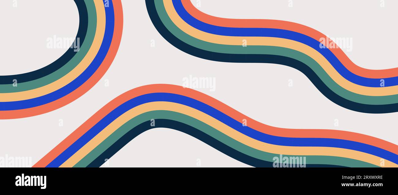Abstract vector hand drawn background with retro colors stripes. Groovy ...