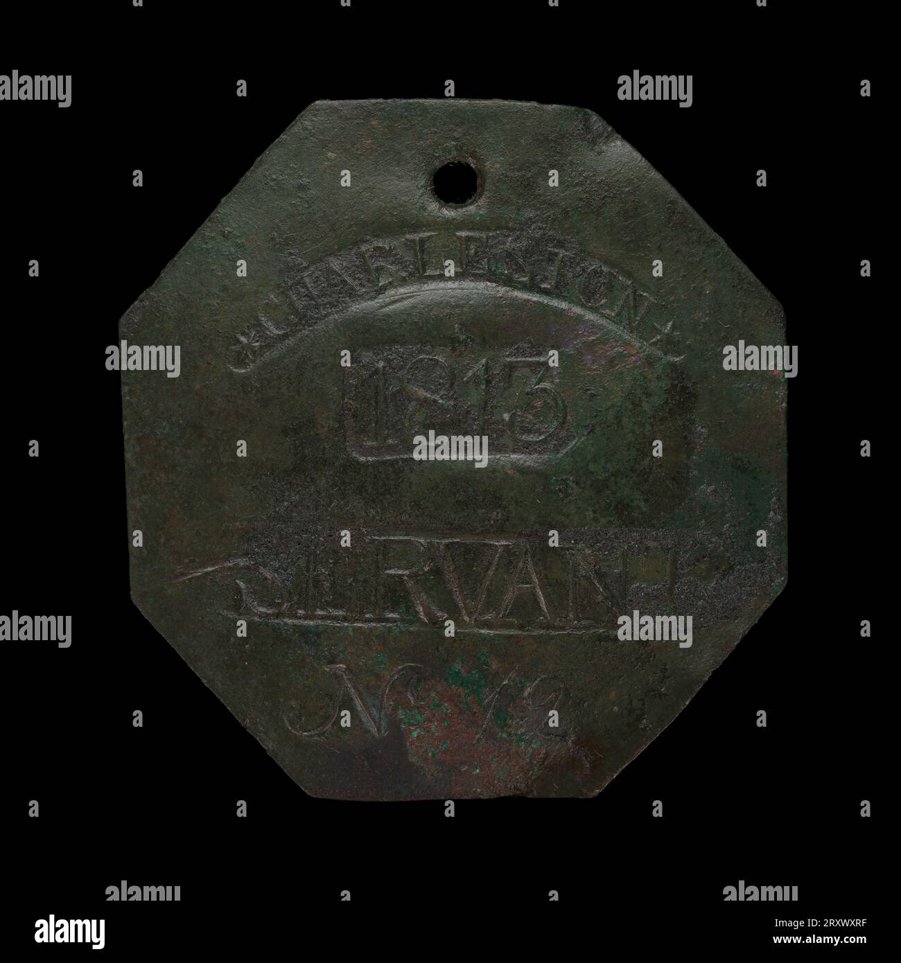 Charleston slave badge from 1813 for Servant No. 12 1813 Stock Photo ...