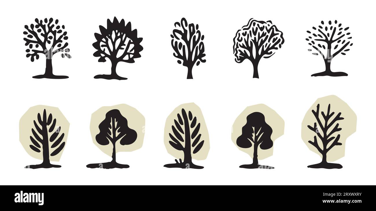 Quirky forest tree design collection vector organic style. Color blob ...