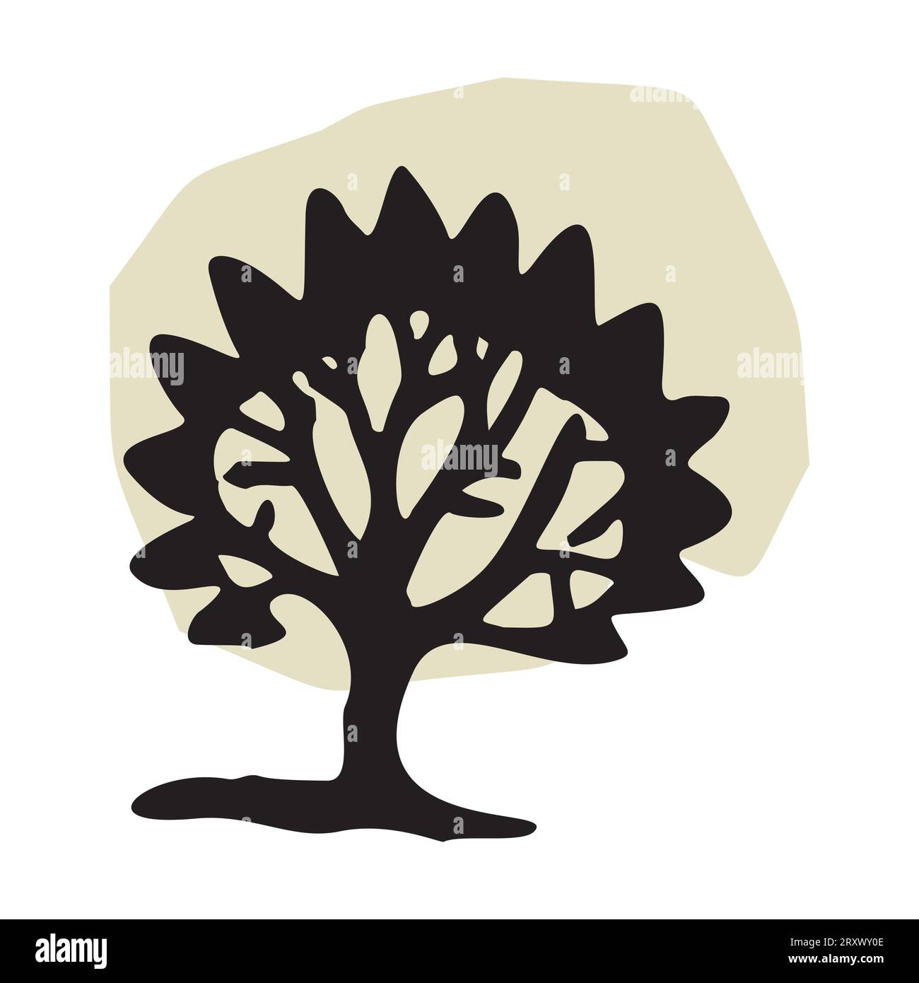 Whimsical woodland tree design element in vector organic style. Beige ...