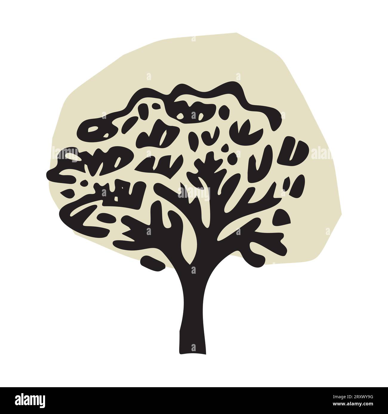 Whimsical woodland tree design element in vector organic style. Beige ...