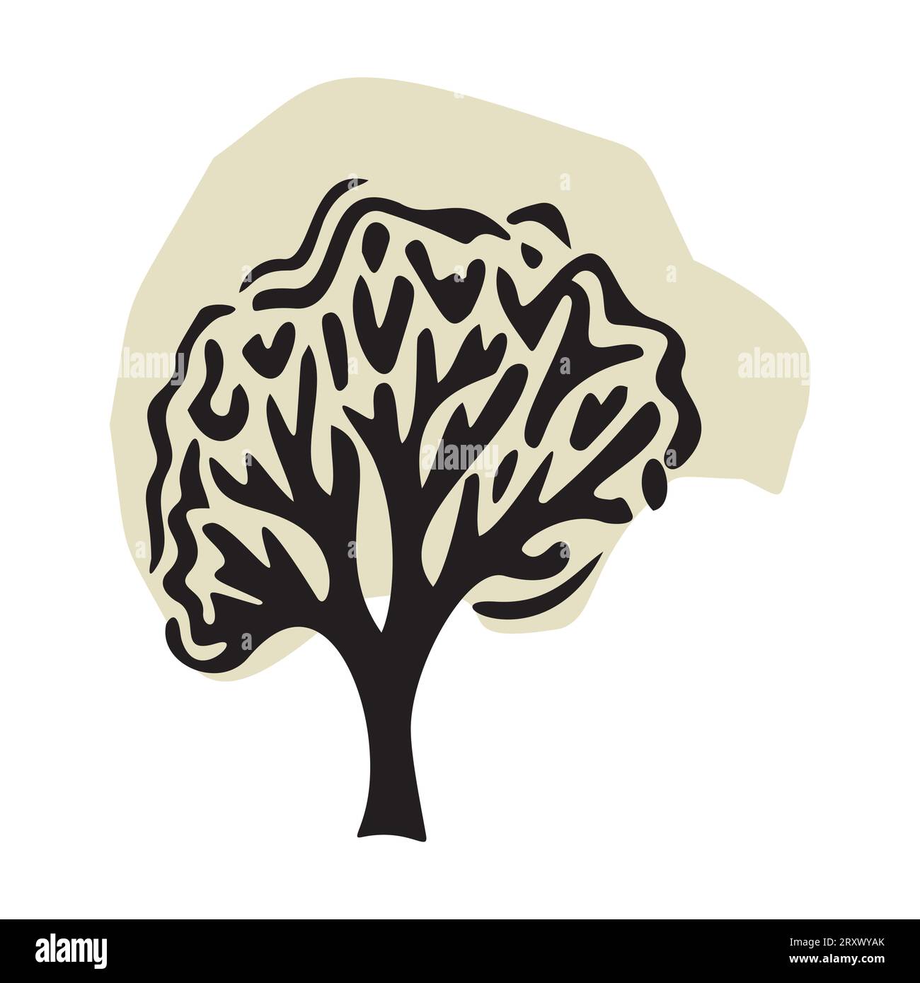 Whimsical woodland tree design element in vector organic style. Beige ...