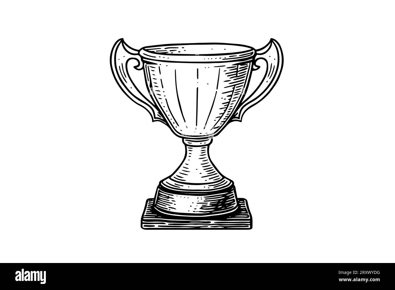 Winner trophy cup hand drawn ink sketch. Engraved style vintage ...