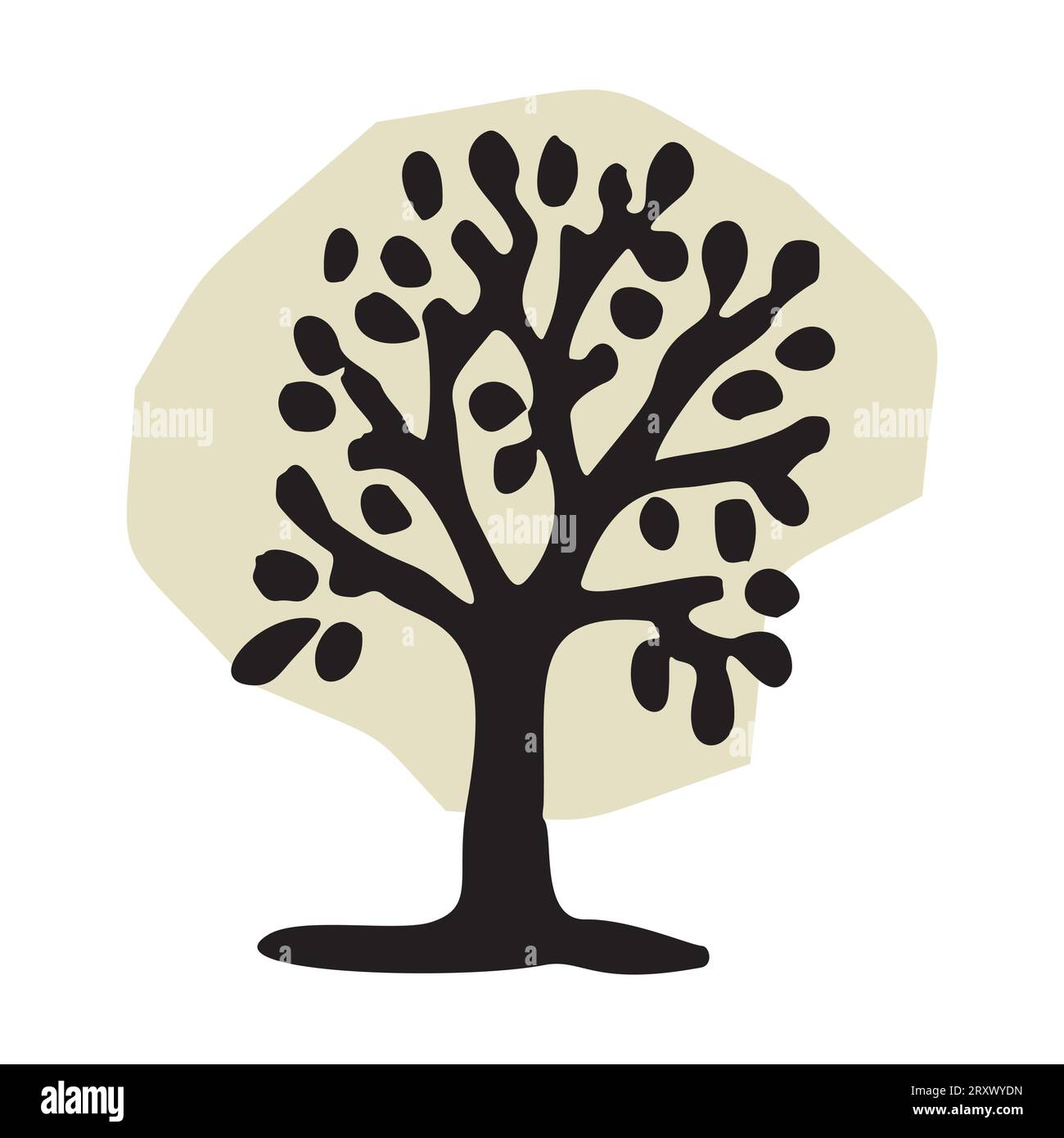 Whimsical woodland tree design element in vector organic style. Beige ...