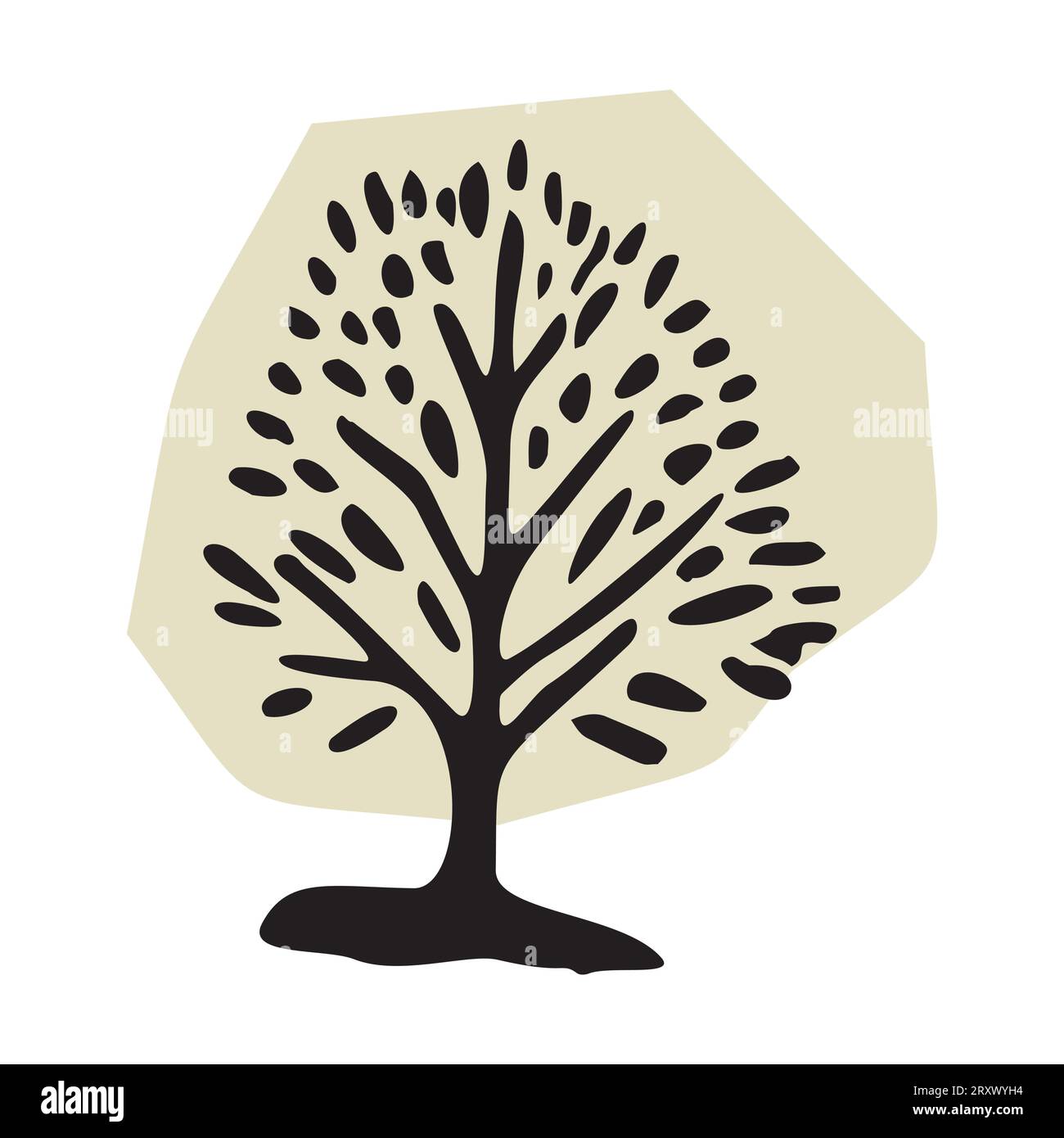 Whimsical woodland tree design element in vector organic style. Beige ...