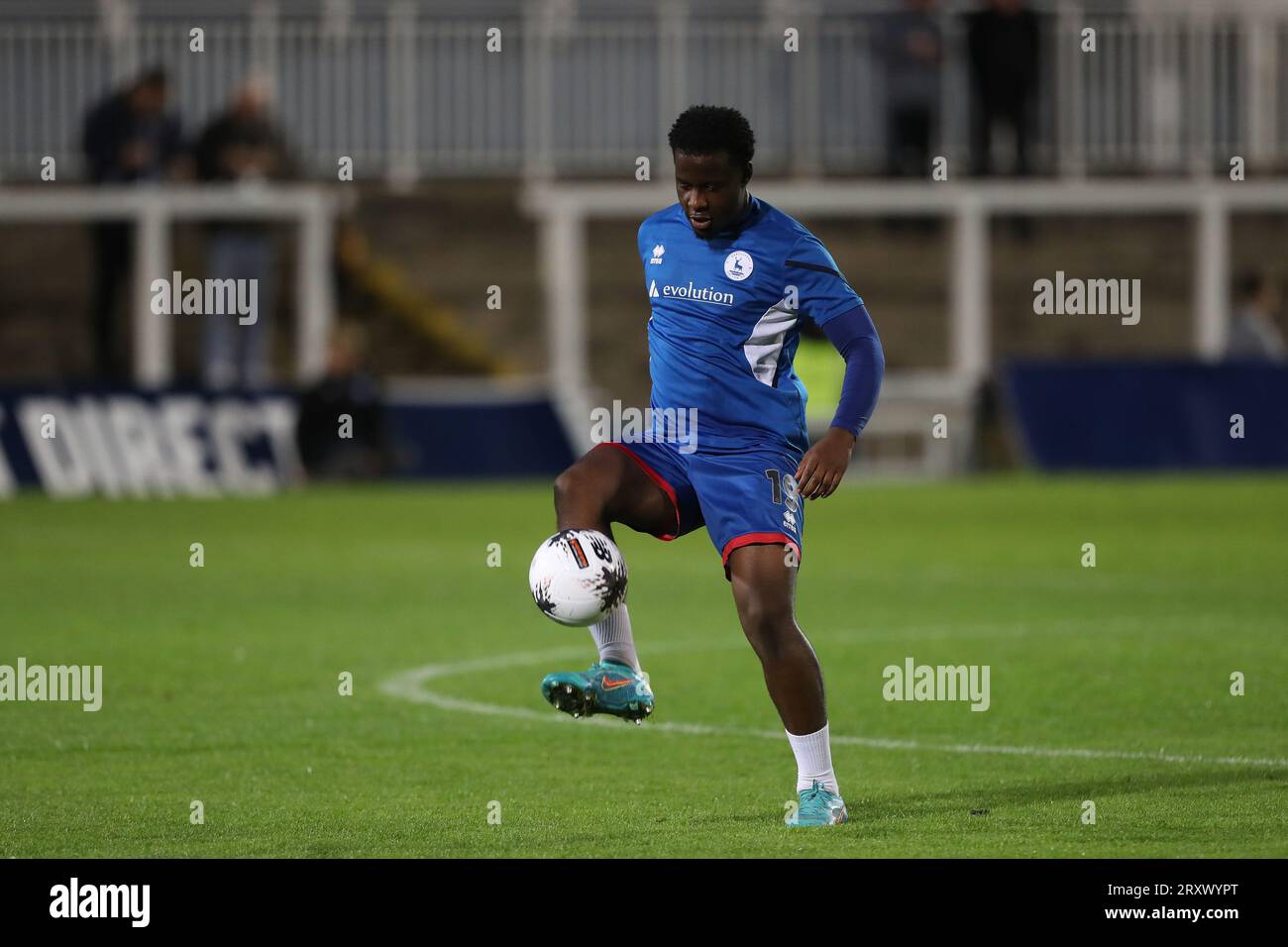 Osazee Aghatise of Hartlepool United warms up during the Vanarama ...