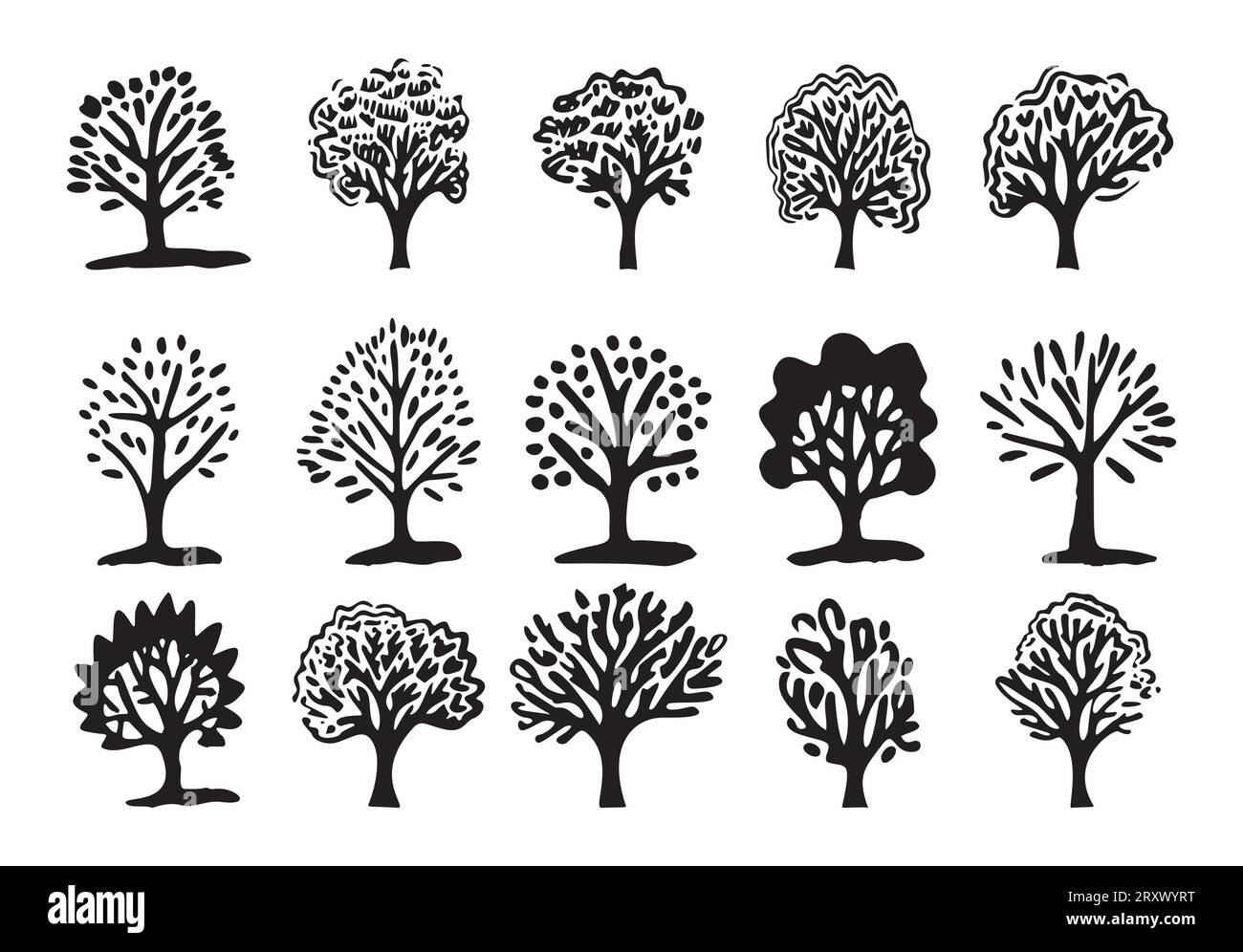 Quirky forest tree design collection vector organic style. Monochrome ...