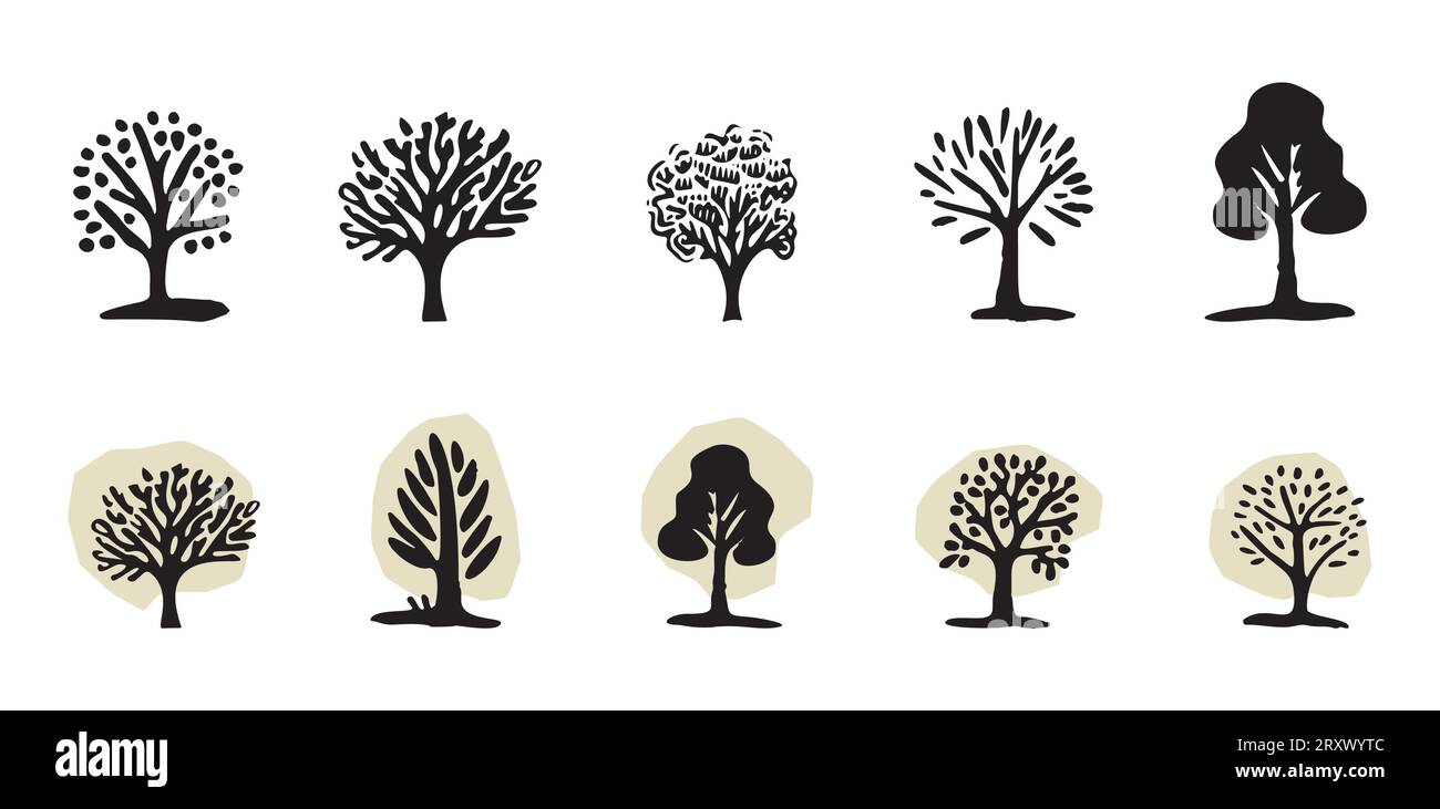 Quirky forest tree design collection vector organic style. Color blob ...