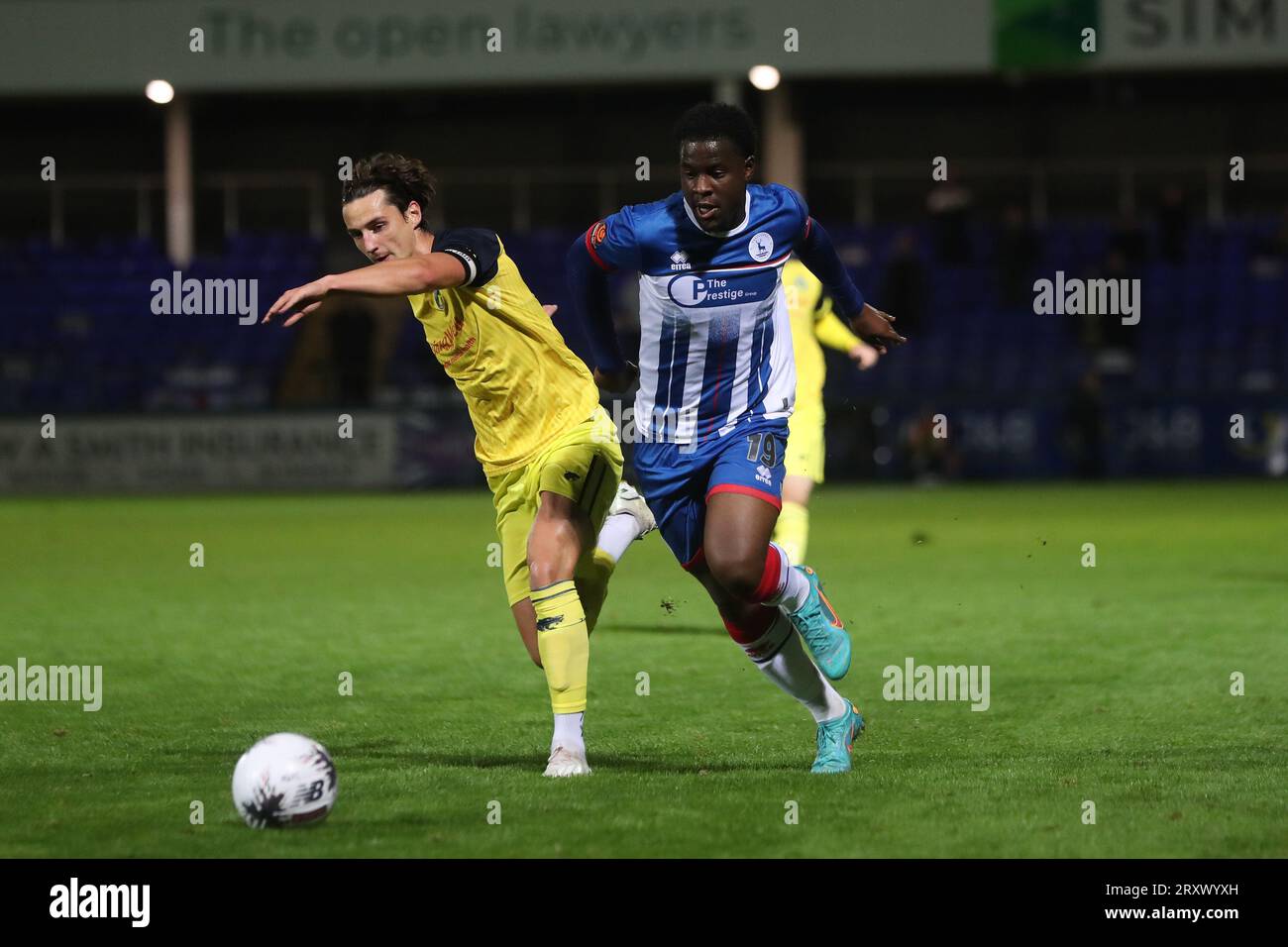 Osazee Aghatise of Hartlepool United in action with Solihull Moors ...