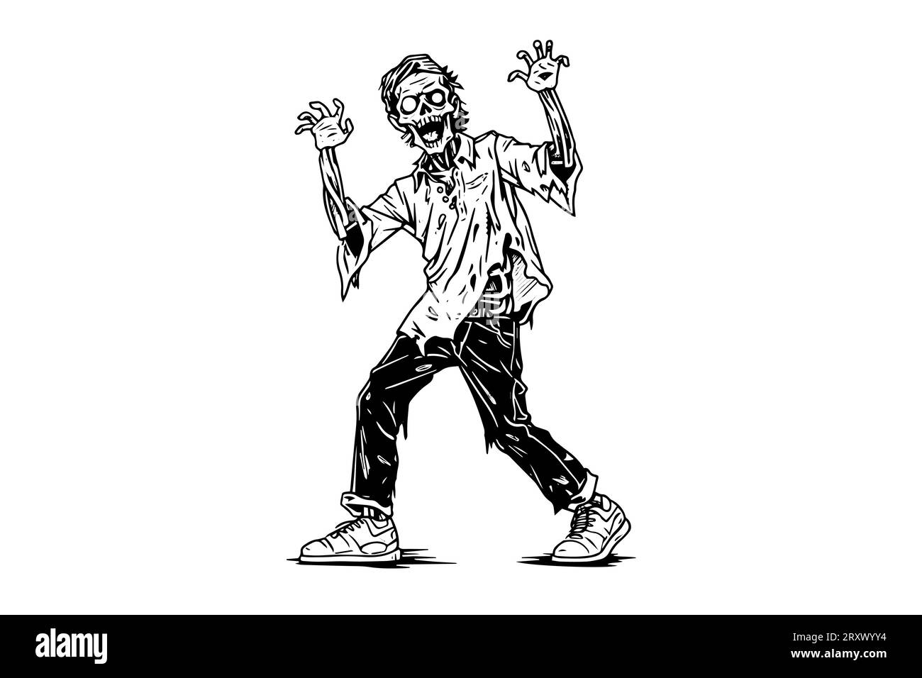 Drawing style illustration zombie skull Black and White Stock Photos ...
