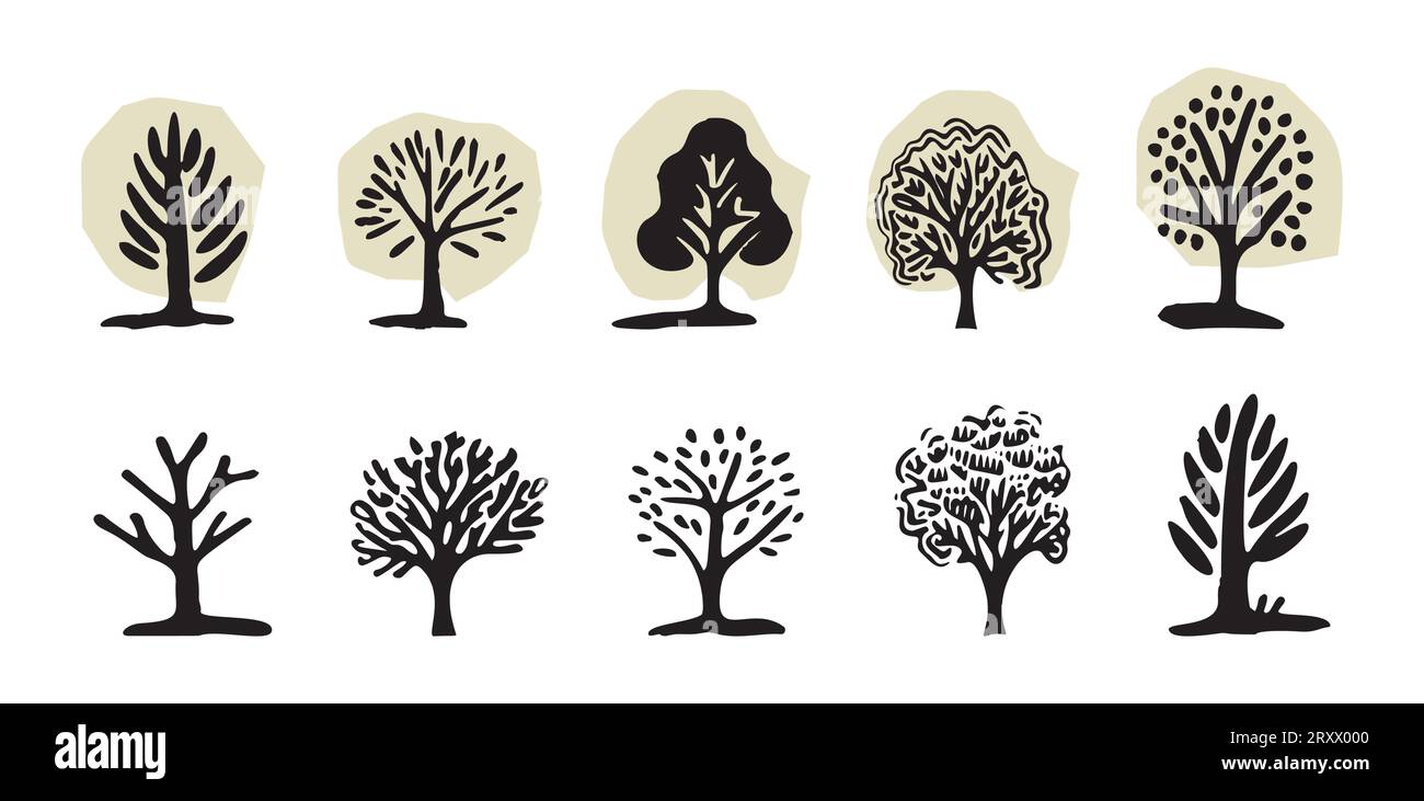 Quirky forest tree design collection vector organic style. Color blob ...