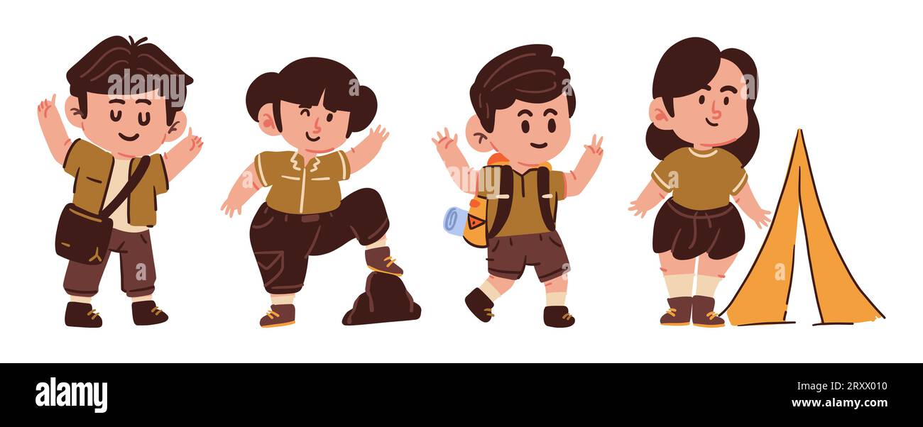 Children with adventure uniform . Hand drawn style . Set of cute ...