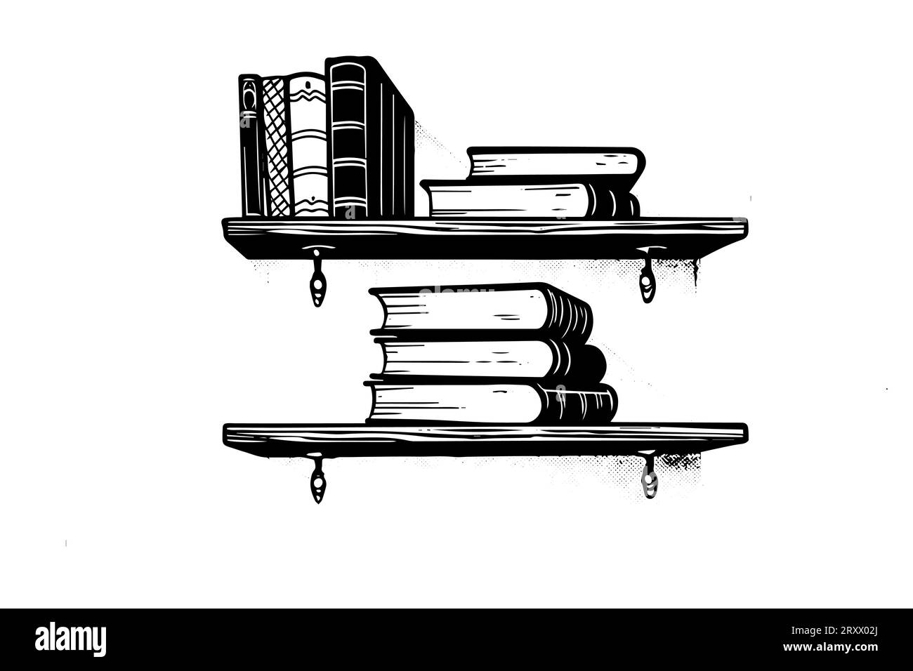 Bookshelf hand drawn ink sketch. Engraved style vintage vector ...