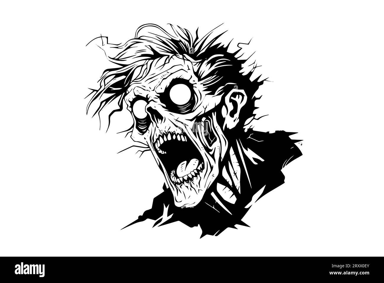 Zombie head hand drawn ink sketch. Vector illustration in engraving ...
