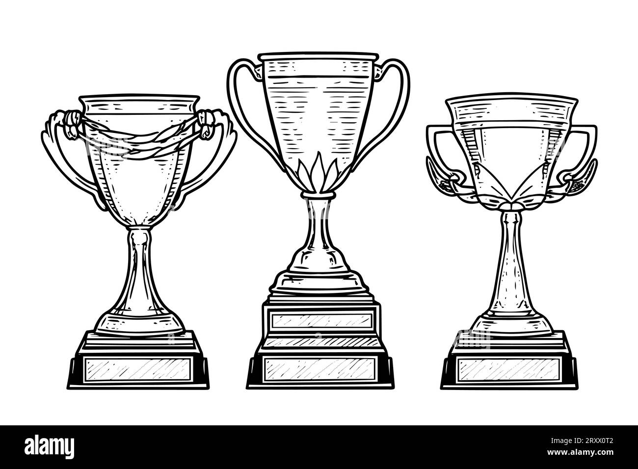 Winner trophy cup hand drawn ink sketch. Engraved style vintage ...