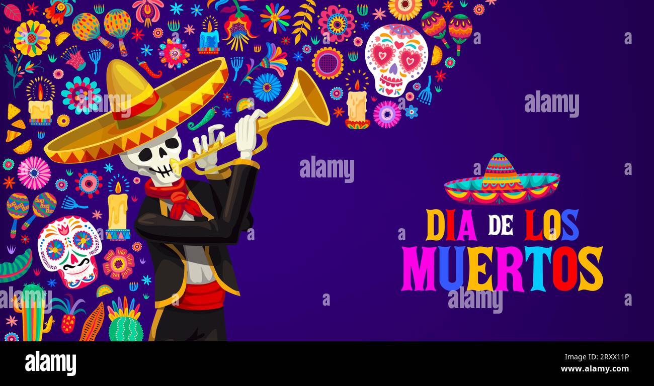 Day of the dead dia de los muertos mexican holiday banner. Cartoon ...