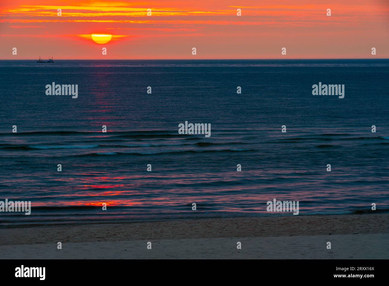 Landscape with beautiful sunset from Sylt island, Germany. Horizon over ...