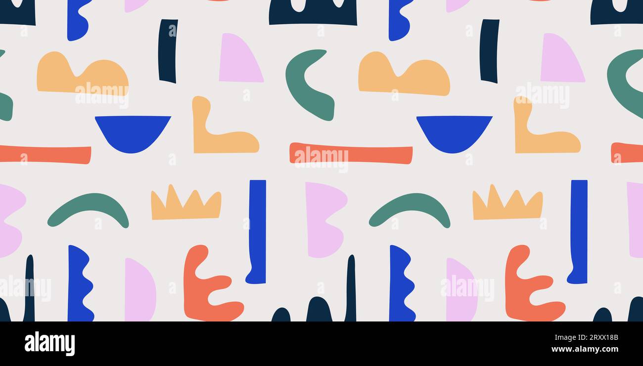 Cute naive seamless pattern with colorful abstract shapes in Matisse art style. Background with ...