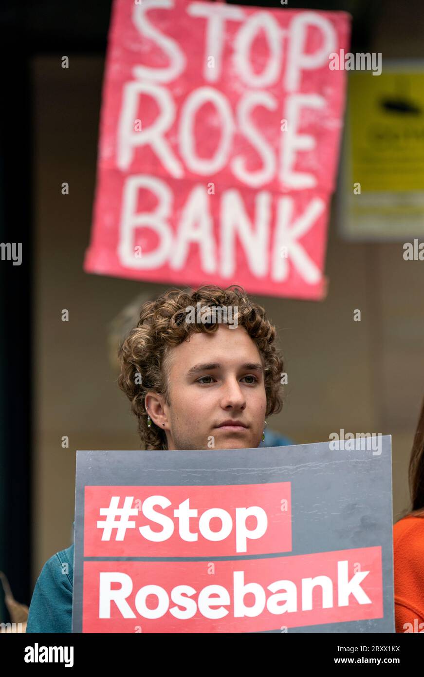 Campaigners take part in a Stop Rosebank emergency protest outside the ...