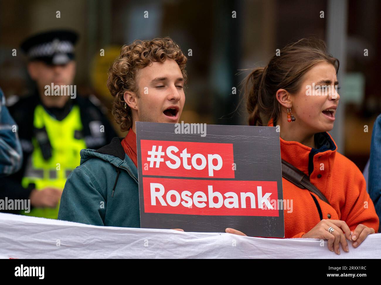 Campaigners take part in a Stop Rosebank emergency protest outside the ...