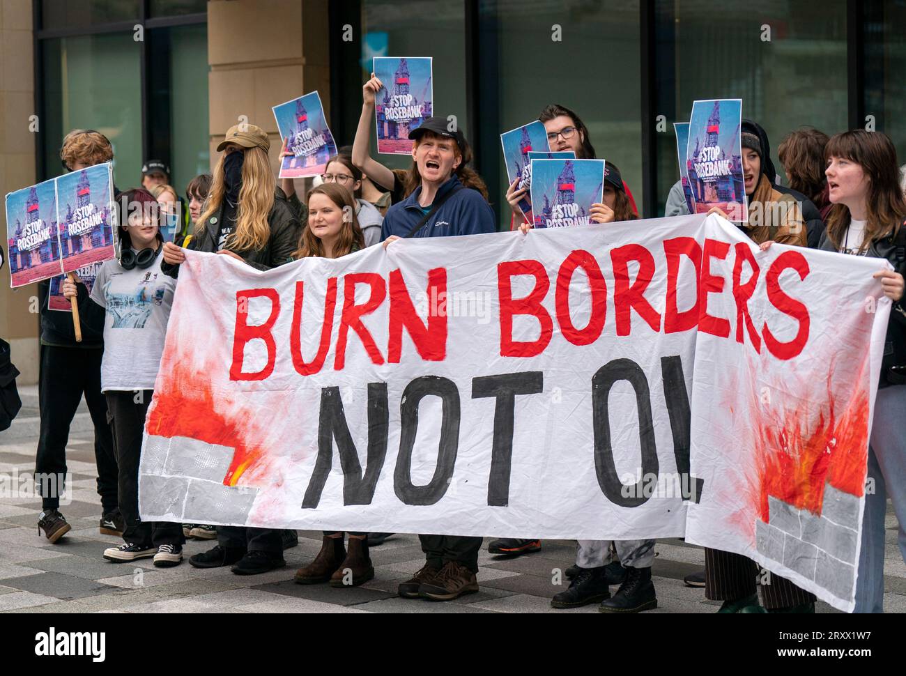 Campaigners take part in a Stop Rosebank emergency protest outside the ...