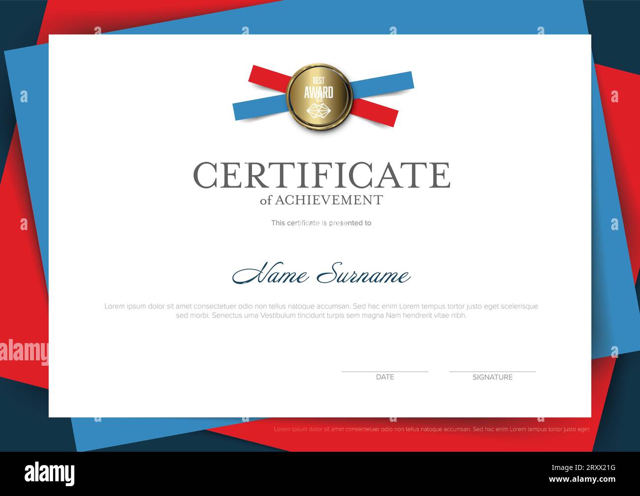 Modern blue red horizontal certificate of achievement diploma template ...