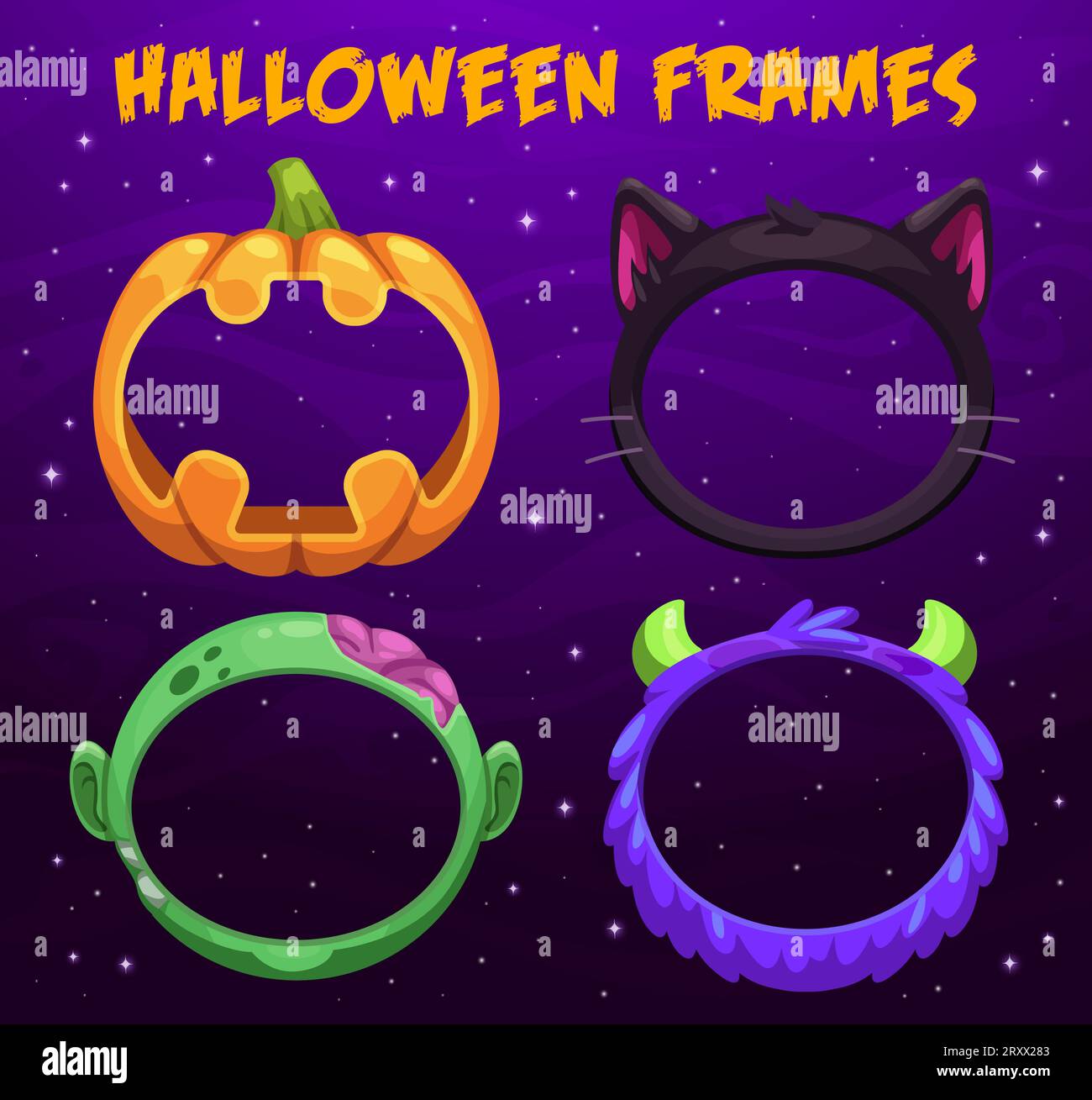Cartoon Halloween avatar frames, vector game ui. Circle borders in ...
