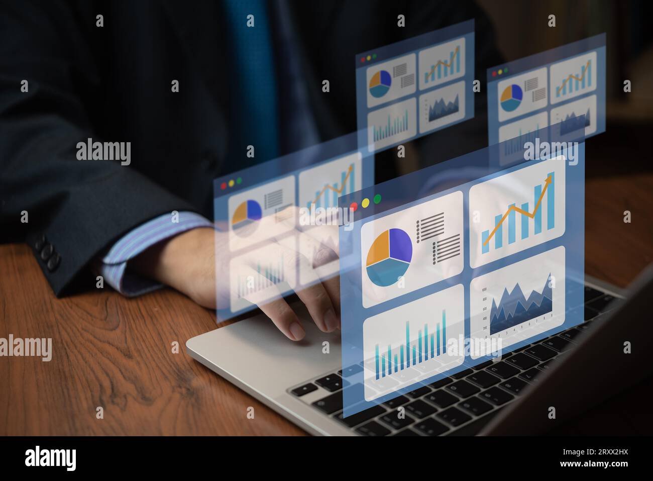 person using computer big data analysis dashboard on virtual screen ...
