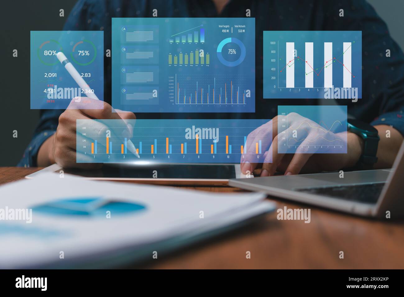 business analysis and Data Management System financial KPI data profits dashboard on virtual ...