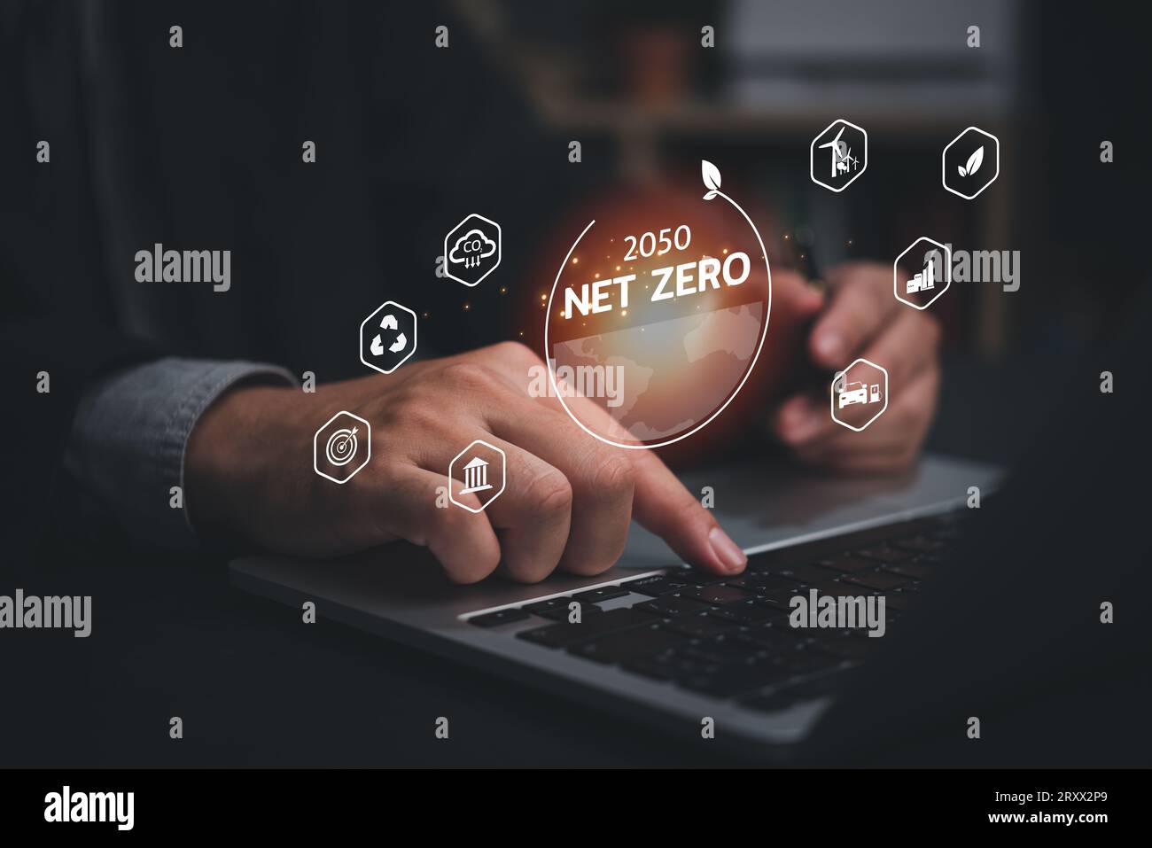 Net zero by 2050. Carbon neutral eco environment. Net zero greenhouse ...