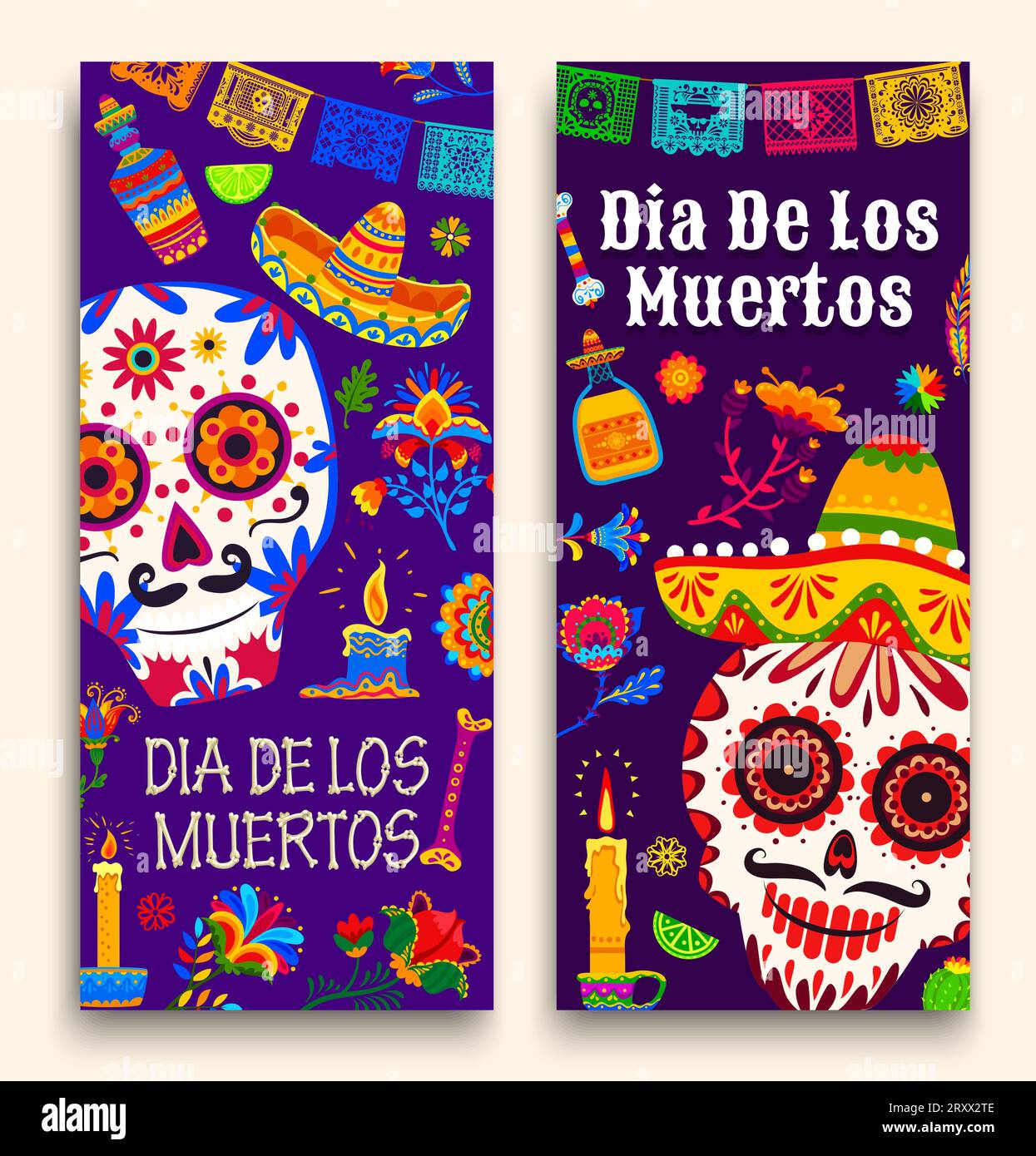 Mexican Day of the Dead Dia De Los Muertos holiday banners with vector ...