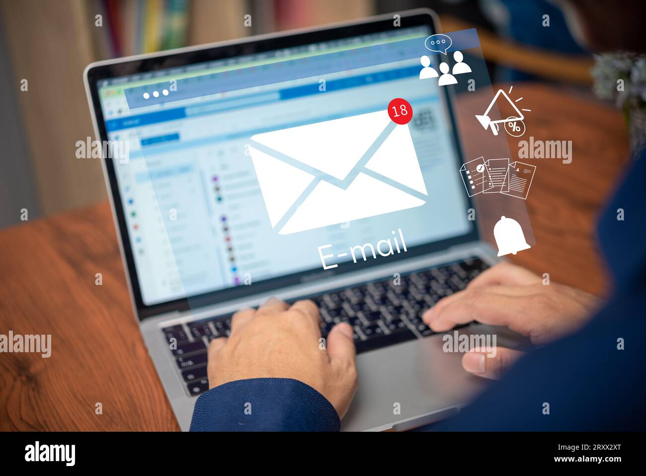 man using computer laptop icon email message. Marketing Promote ...