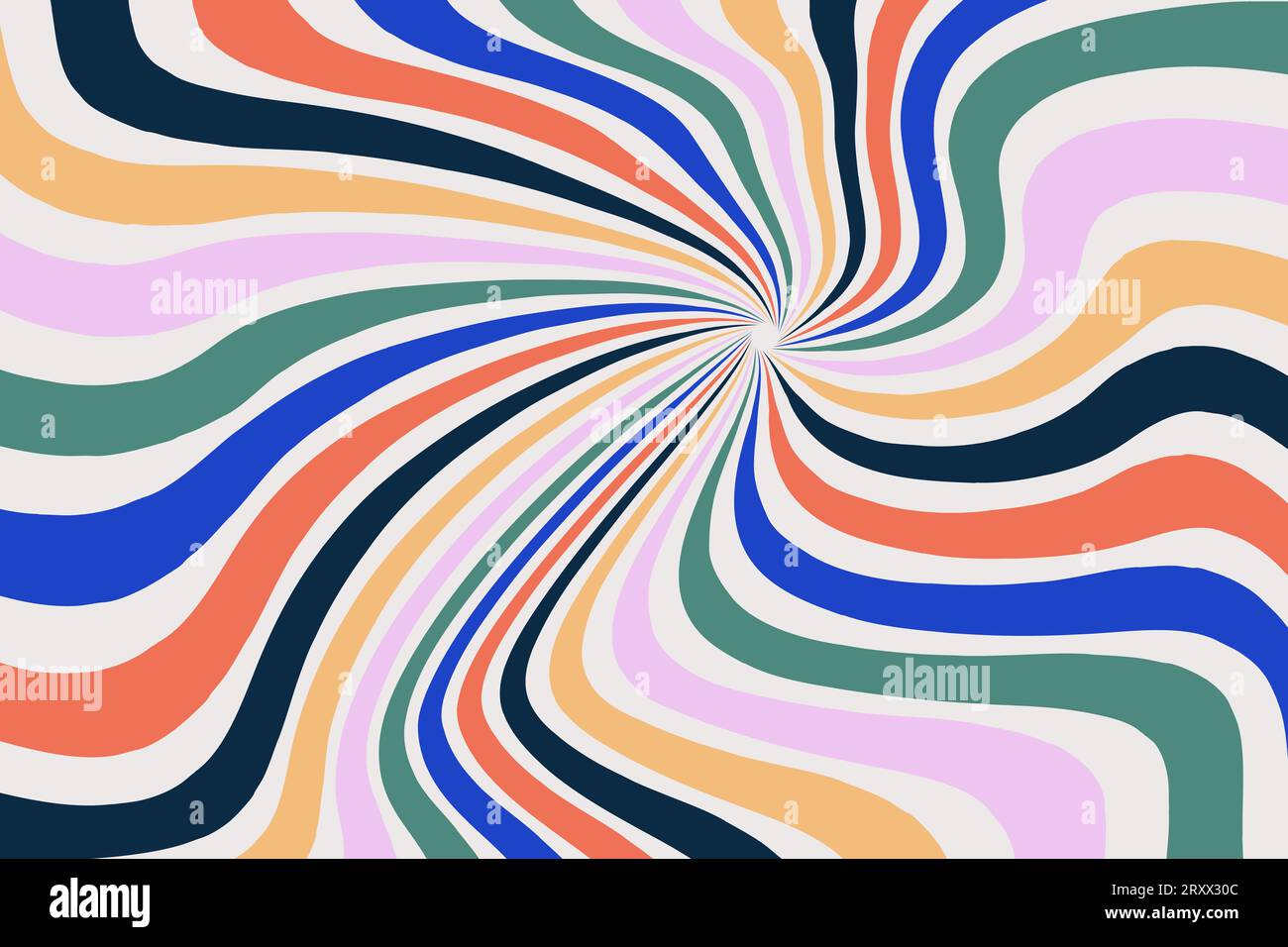 Swirl sunburst background in 1960s 1970s hippie style. Wavy rainbow ...