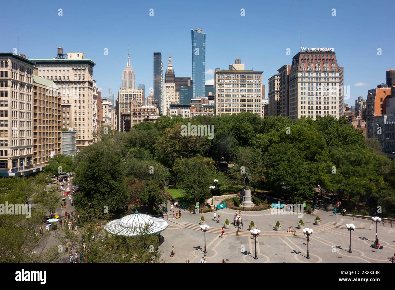 Elevated view of Union Square in downtown Manhattan, New York, NYC, USA ...